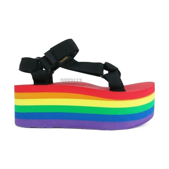 Teva | Shoes | Teva Flatform Universal Rainbow Pride Platform Sandals ...